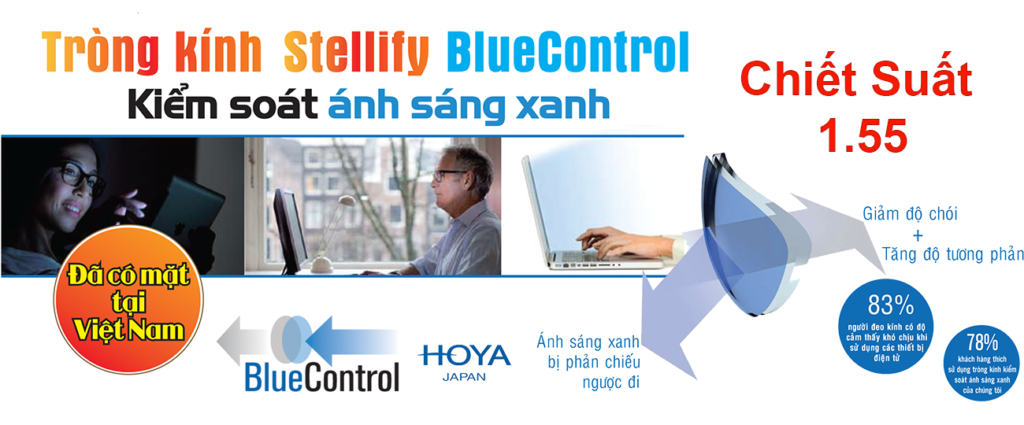 Tròng kính HOYA Stellify Blue Control 1.55 (Kiểm soát ánh sáng xanh ...